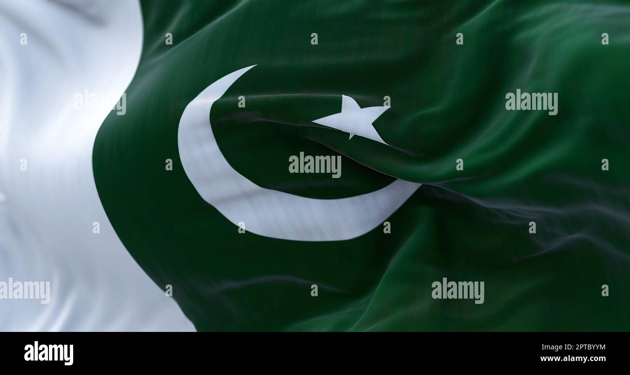 Close-up view of Pakistan National flag waving. The Islamic Republic of ...