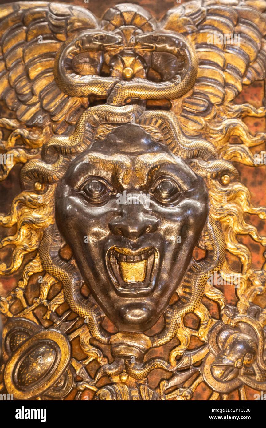 Medusa monster. Face of the Gorgon, gothic symbol of evil with snakes ...