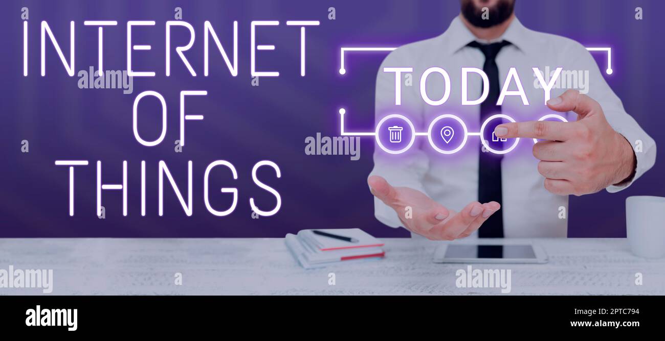 Hand writing sign Internet Of Things, Word Written on network ...