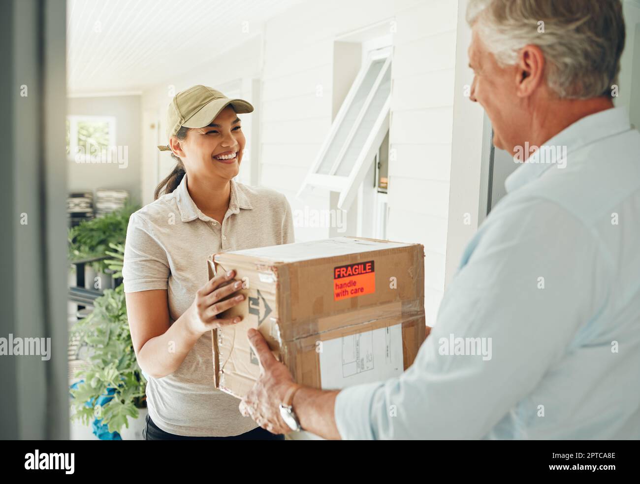 Delivery, courier service and people with box for safe, care and easy ...