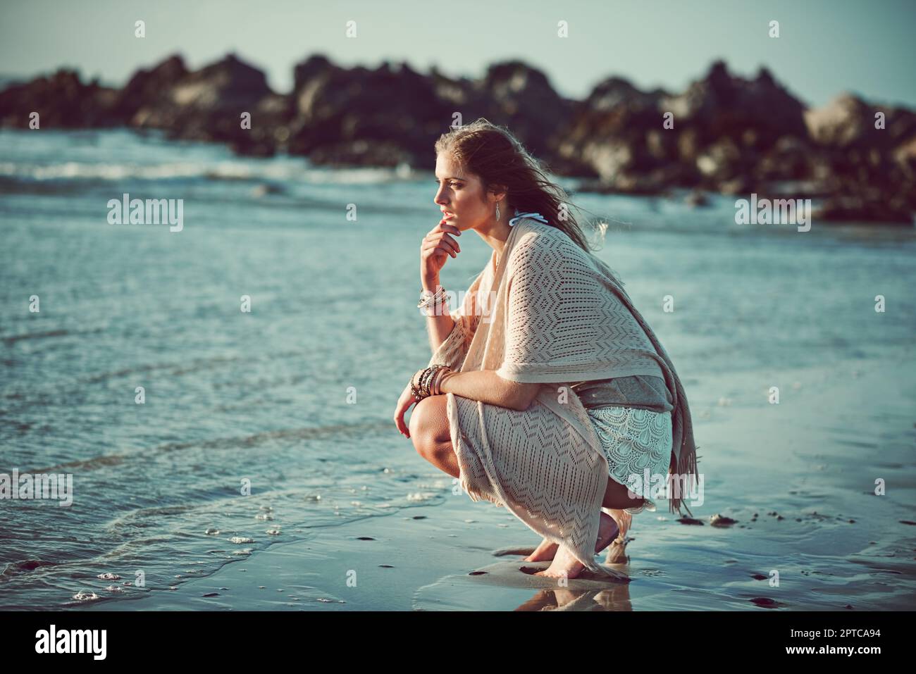 The best place to come and contemplate. an attractive young woman ...