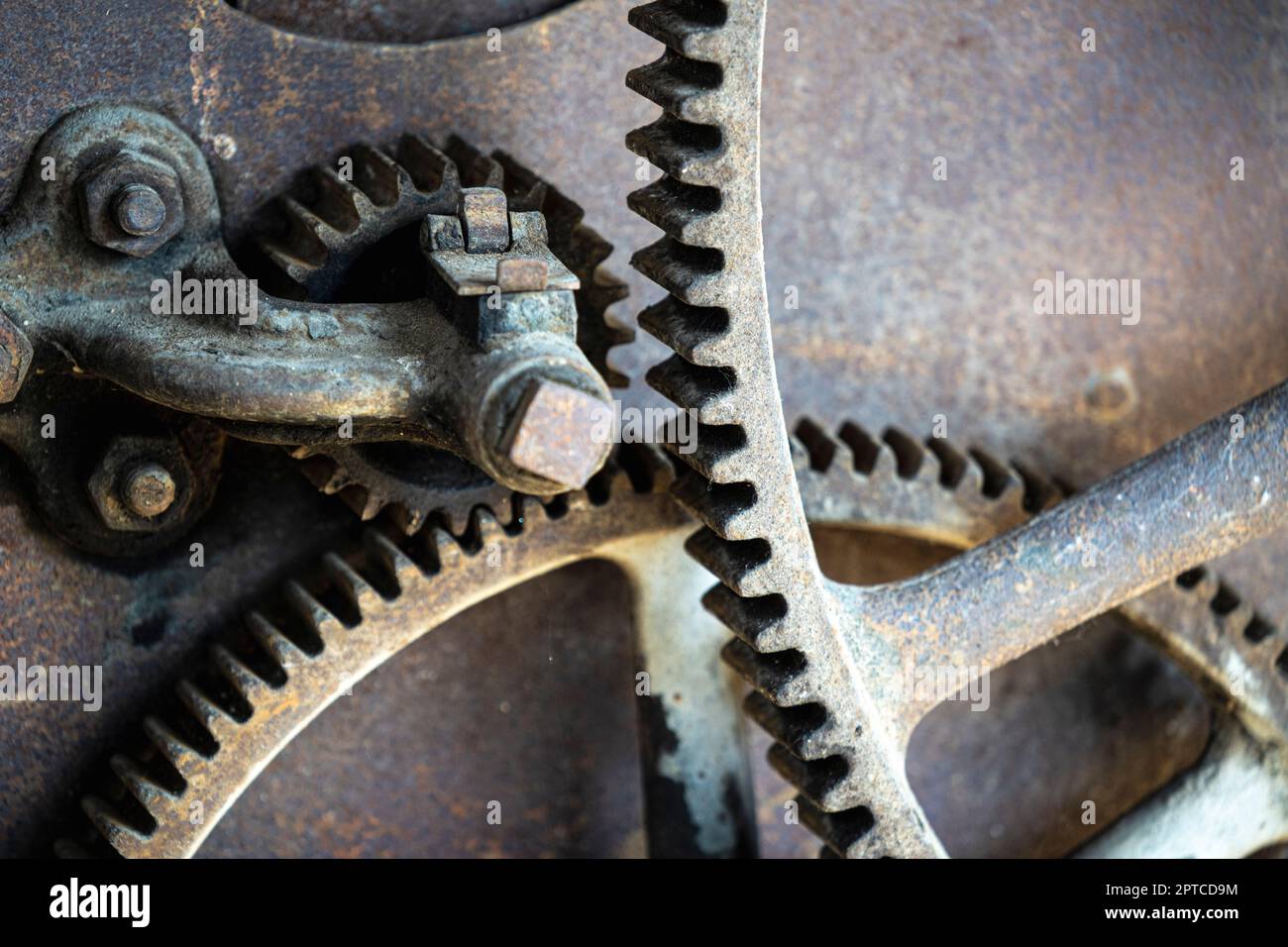 Rusty large gears from old mechanism photographed at close range Stock ...