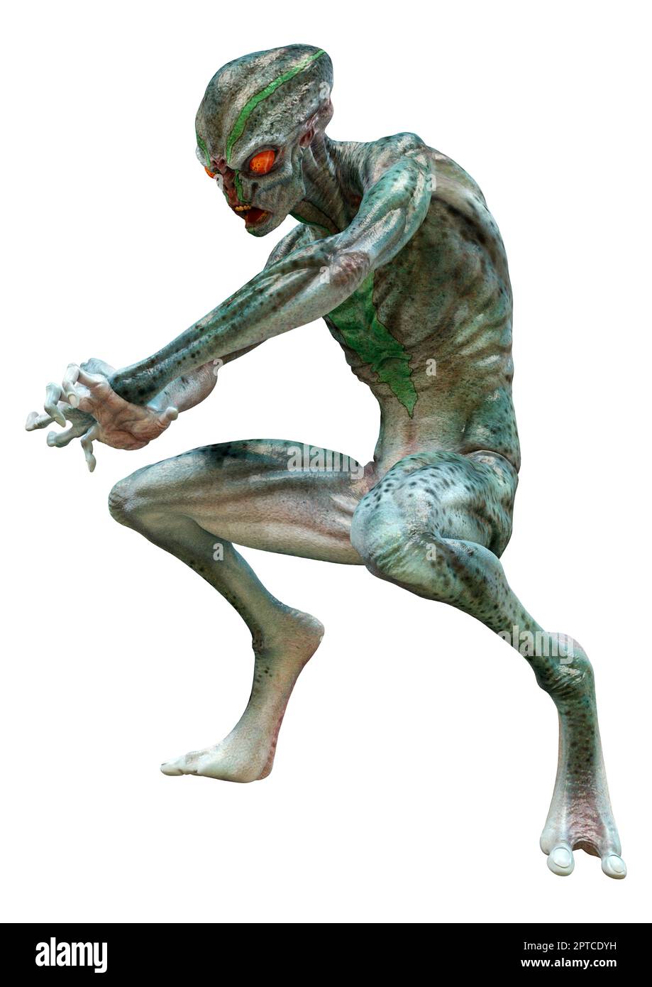3D rendering of a green alien isolated on white background Stock Photo ...