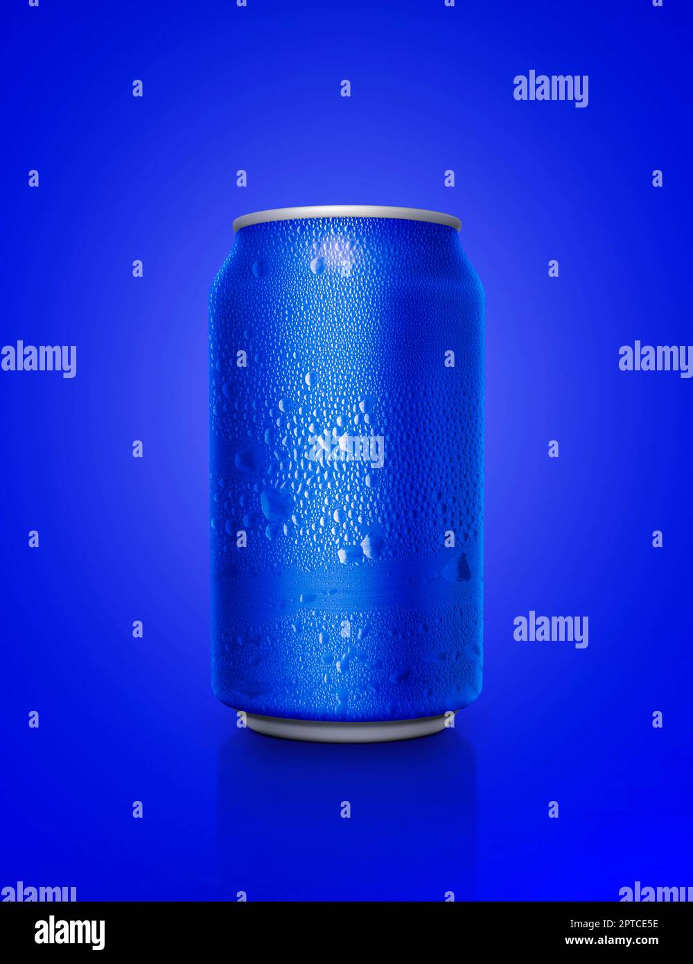 Blue aluminum cans with water droplets on a Blue Background Stock Photo ...
