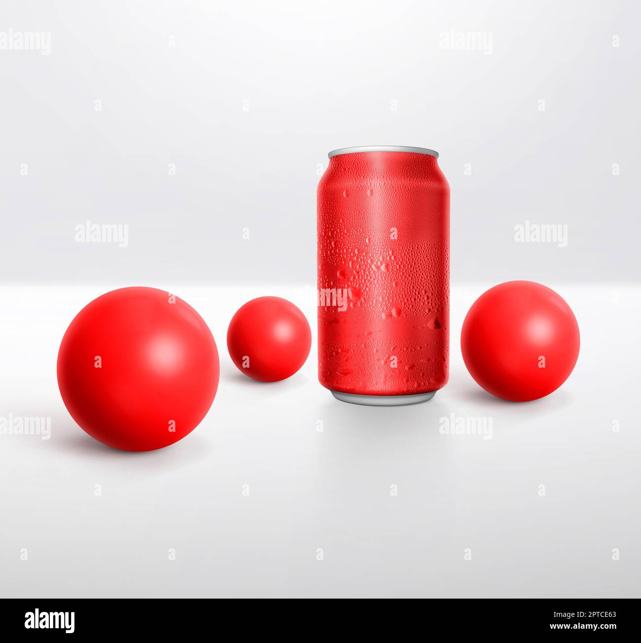 Cans with water droplets and Red sphere with shadow. 3D render Stock ...