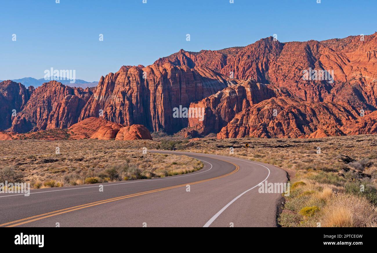 Road Into A Red Rocks Canyon in Snow Canyon State Park in Utah Stock ...