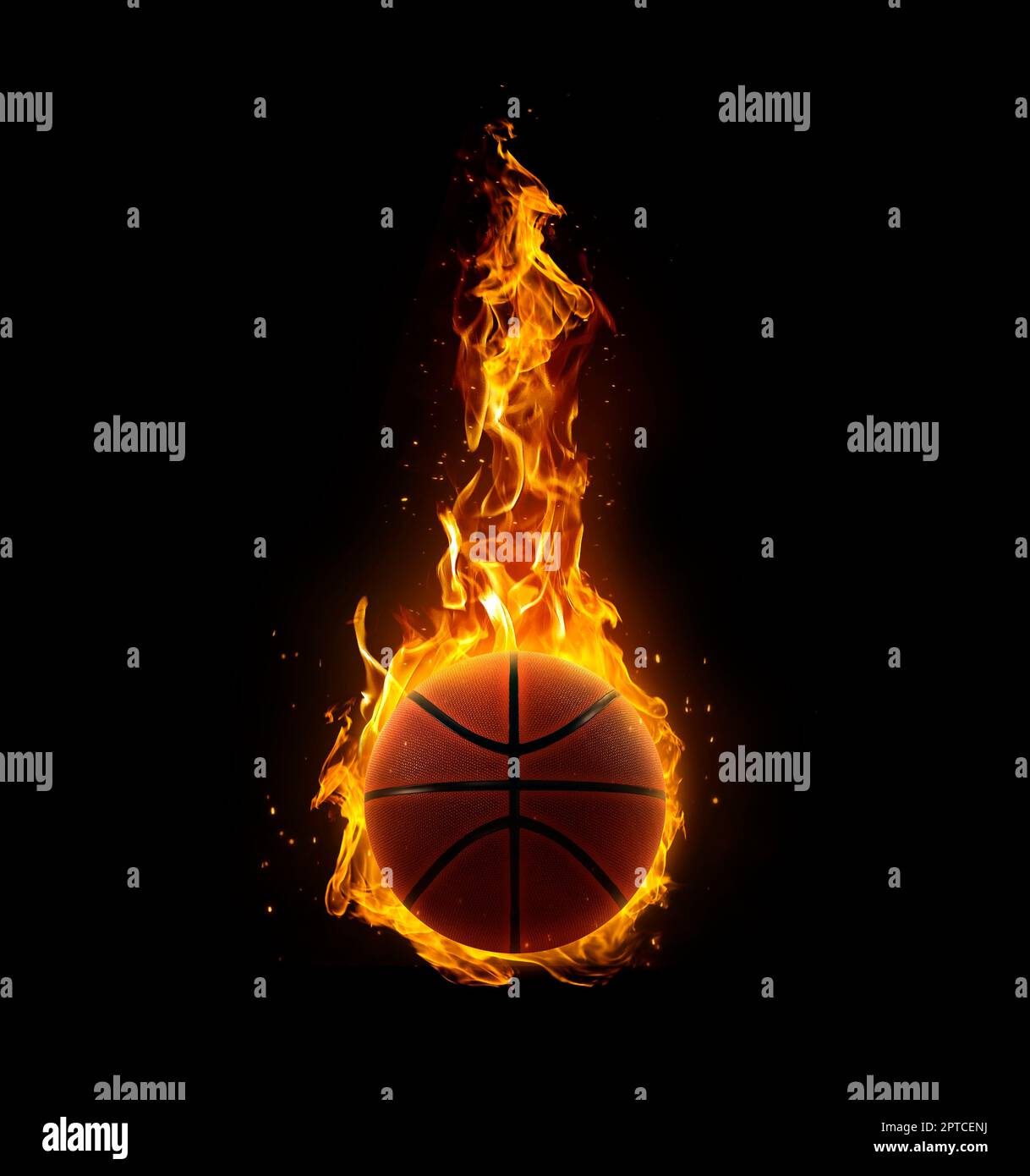 Basketball on fire on black background Stock Photo - Alamy