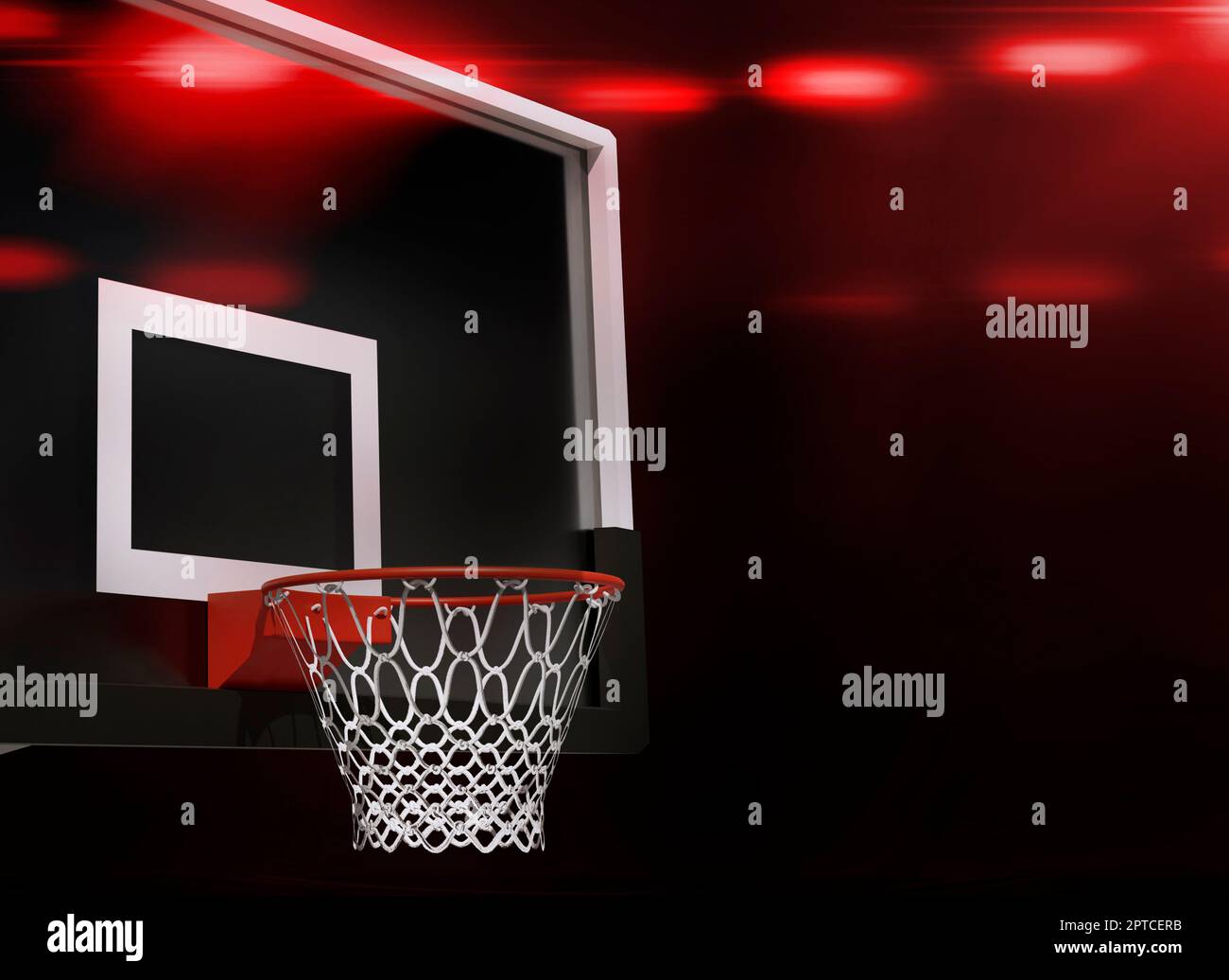 basketball court stadium with lights in the field shining. 3d render ...