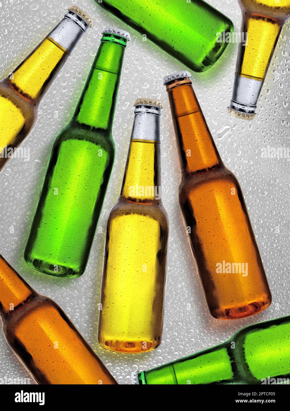 Beer bottle with water drops on water drops background Stock Photo - Alamy