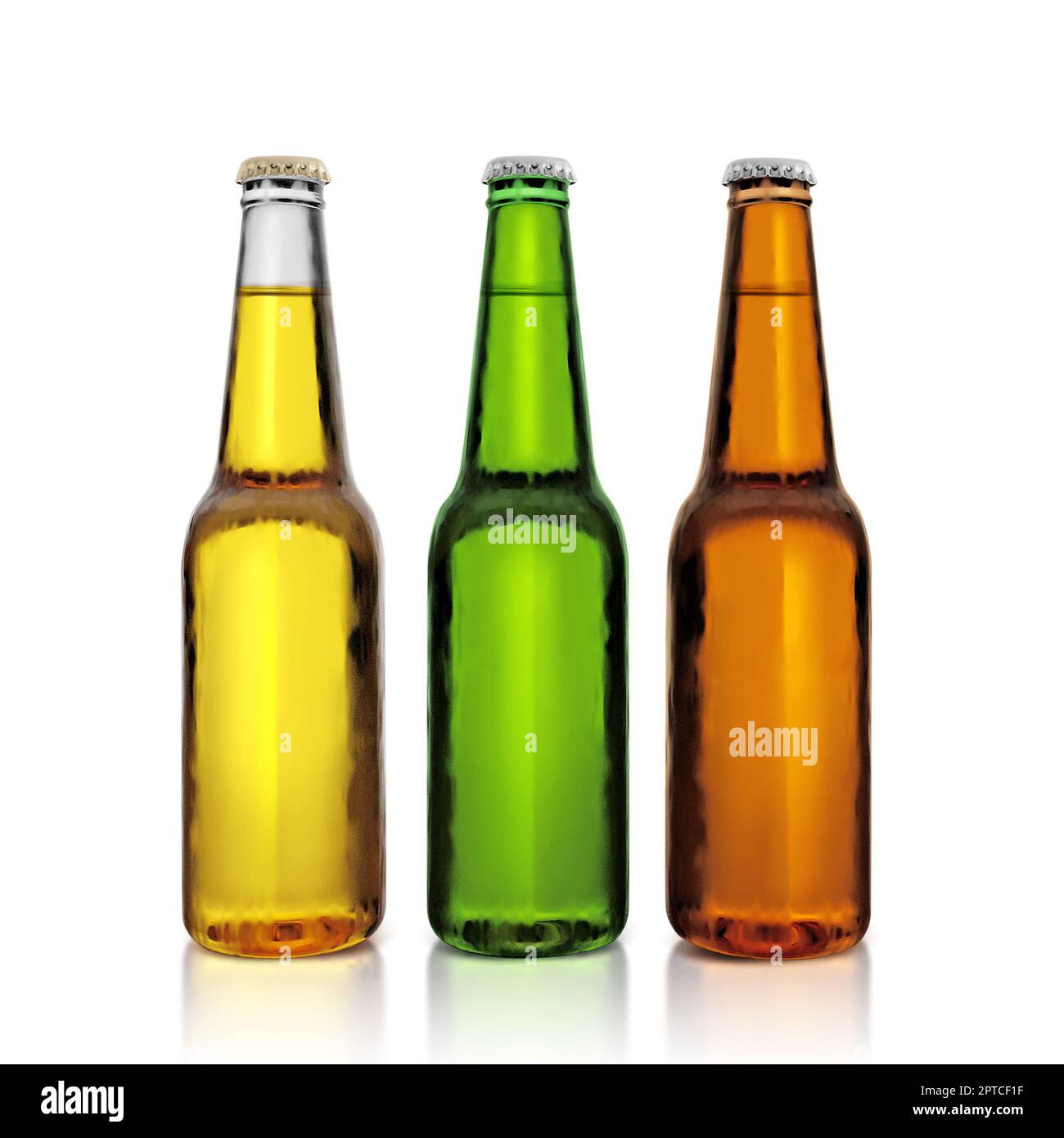 Bottles of beer on white background. 3d render Stock Photo - Alamy