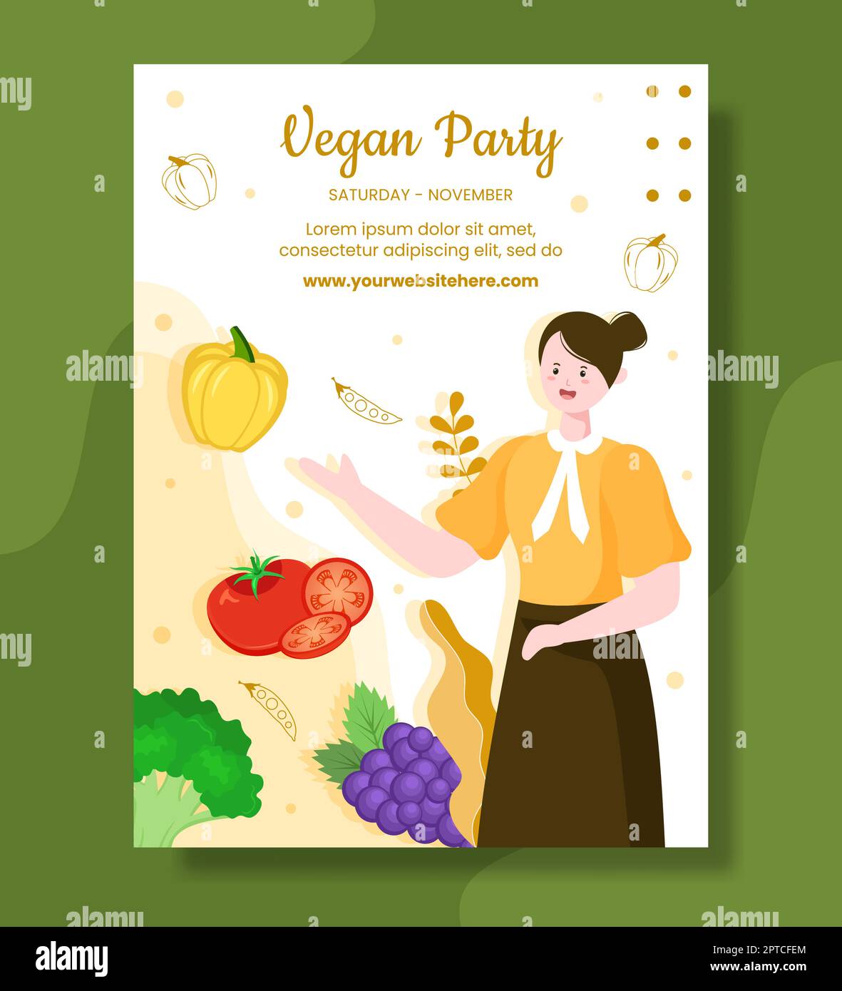 Happy Vegetarian Day or Vegan Poster Template Hand Drawn Cartoon Flat ...