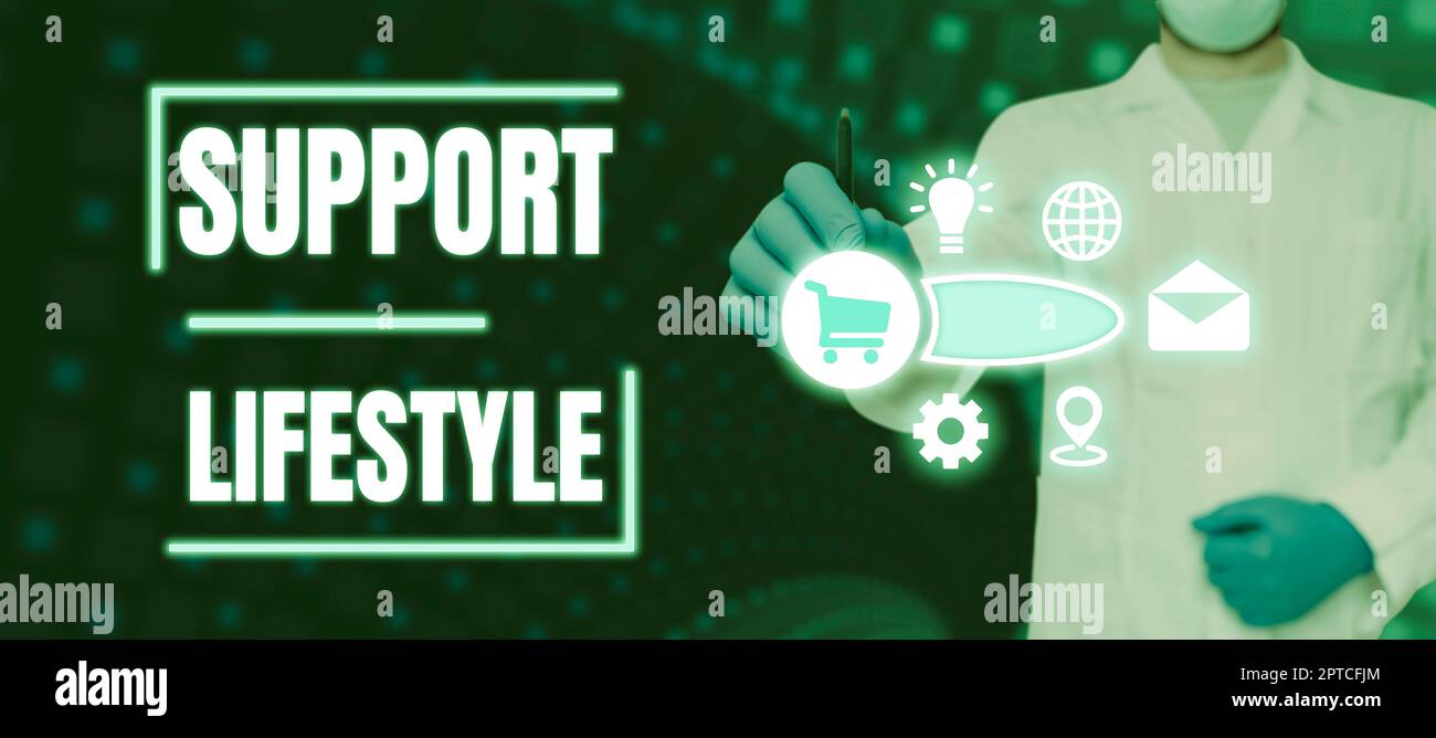 Text caption presenting Support Lifestyle, Business approach habits ...