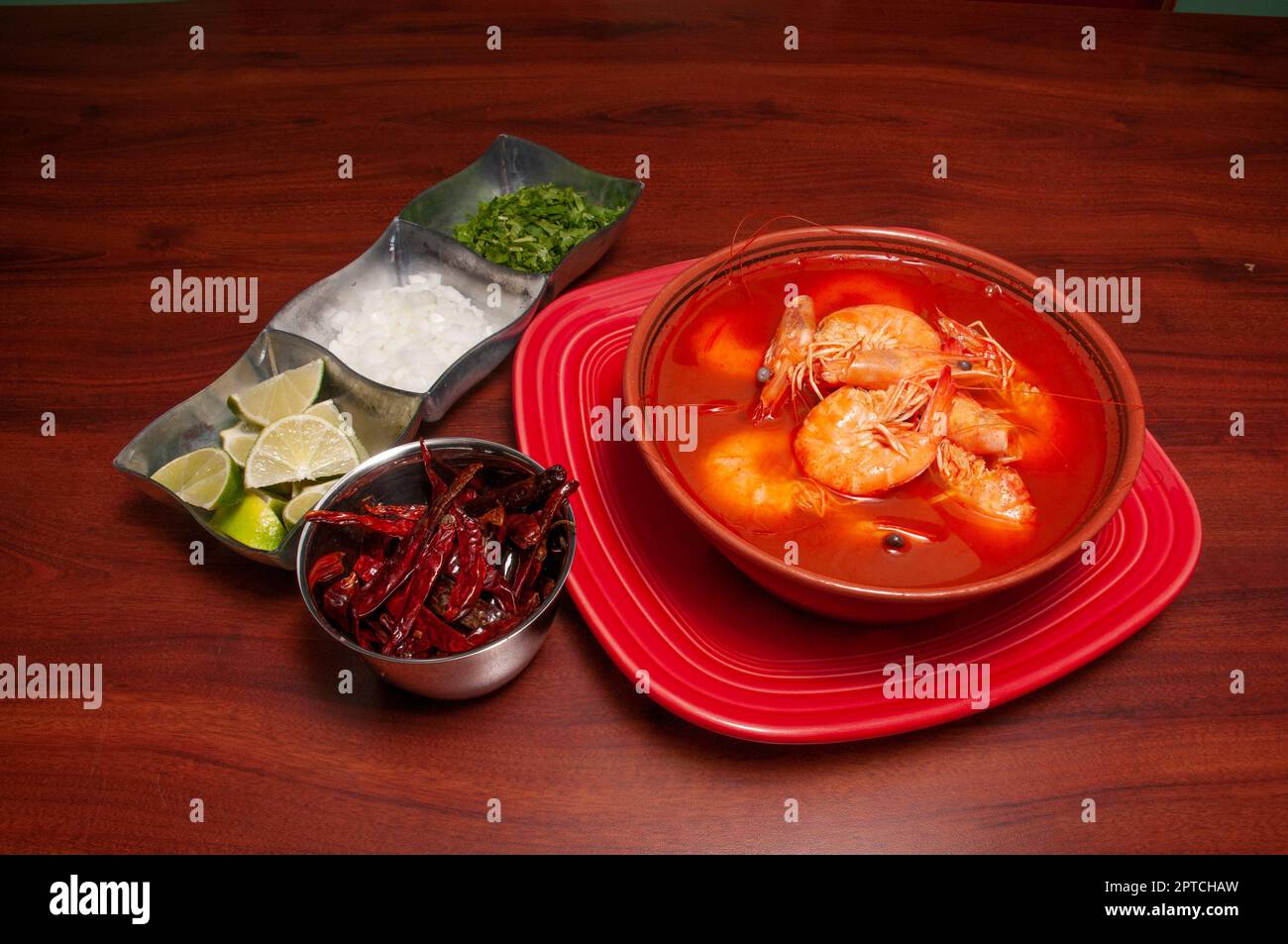 Delectable delicious Mexican seafood cuisine known as Caldo De Camaron ...