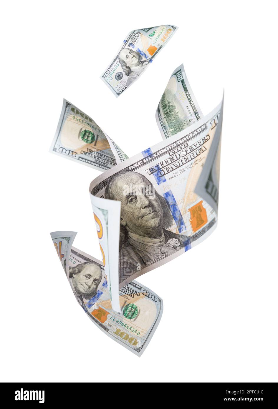 Falling or Floating One Hundred Dollar Bills on White Background Stock Photo - Alamy