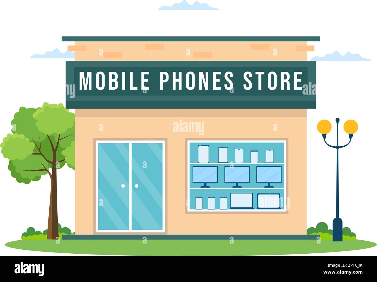 Mobile Phone Store Template Hand Drawn Cartoon Flat Illustration with ...
