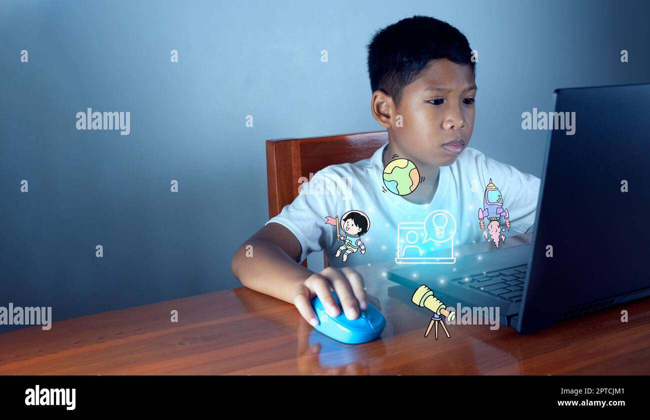 Education concept image. Creative idea and innovation. boy sitting ...