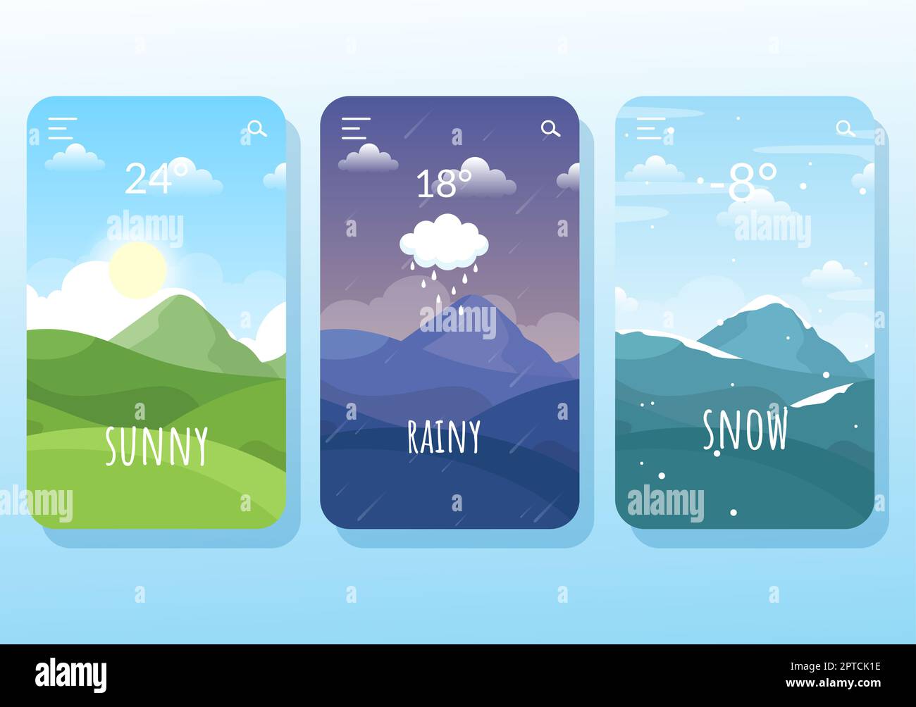 Types of Weather Conditions with Sunny, Cloudy, Windy, Rainy, Snow and Stormy in Template Hand ...