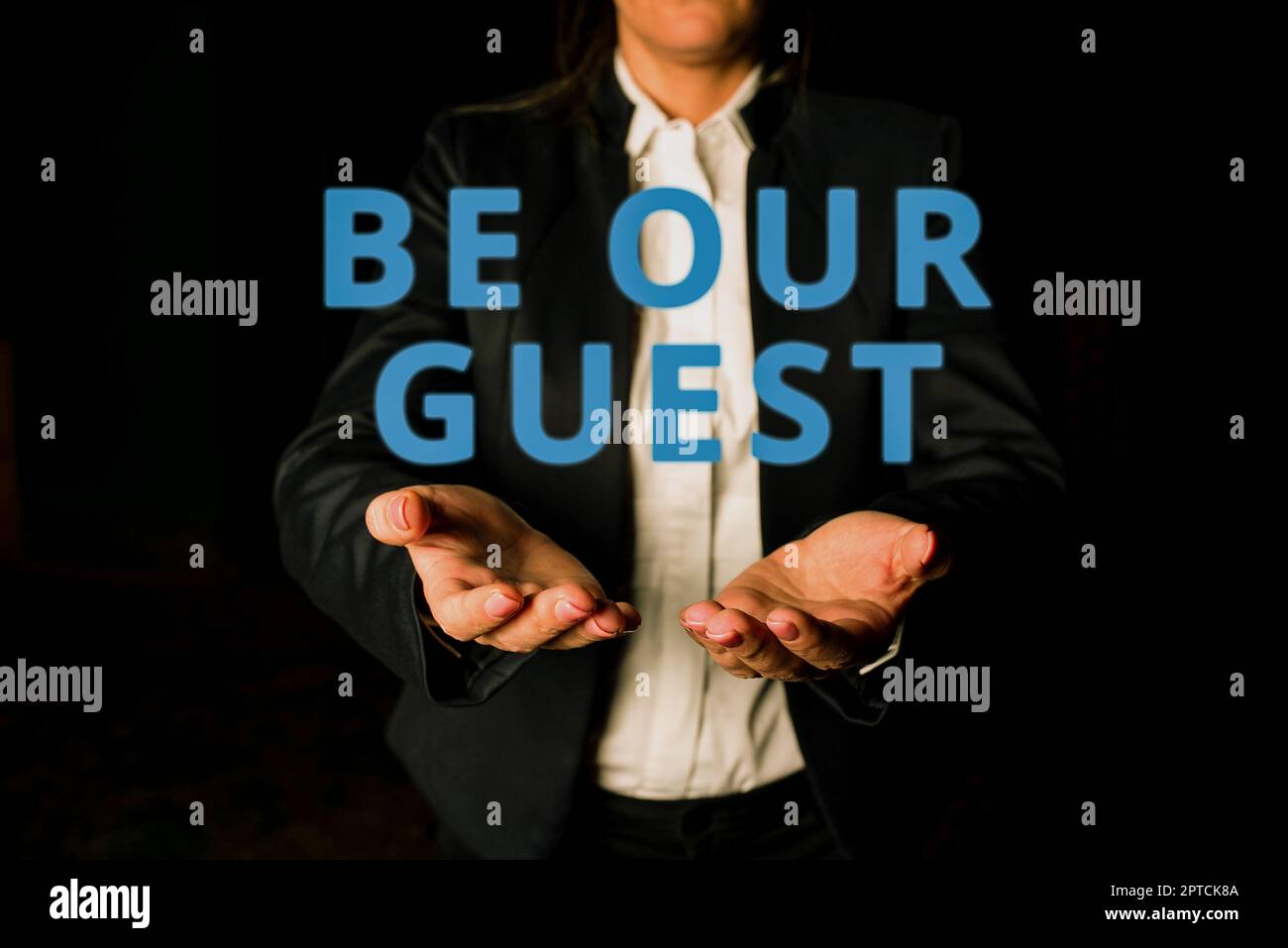 Text sign showing Be Our Guest, Conceptual photo Internet helping desk ...