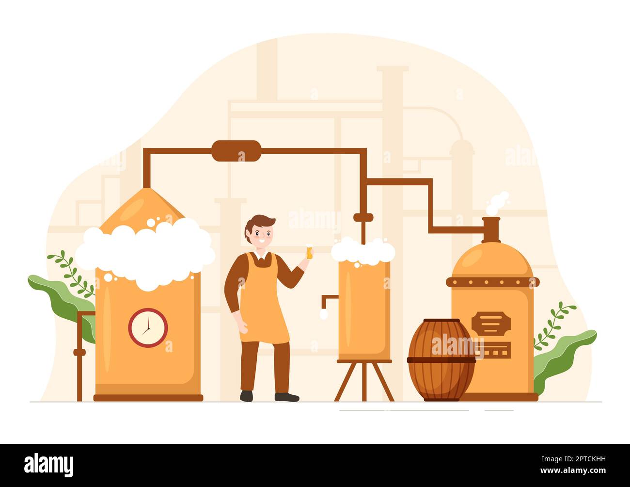 Brewery Production Process with Beer Tank and Bottle Full of Alcohol ...