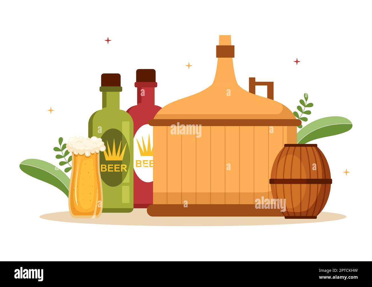 Brewery Production Process with Beer Tank and Bottle Full of Alcohol ...