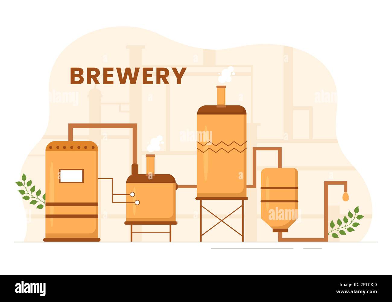 Brewery Production Process with Beer Tank and Bottle Full of Alcohol ...