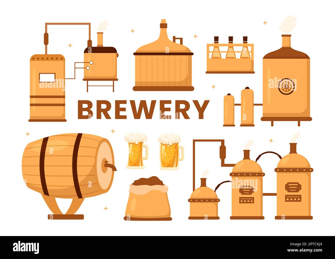 Brewery Production Process with Beer Tank and Bottle Full of Alcohol ...