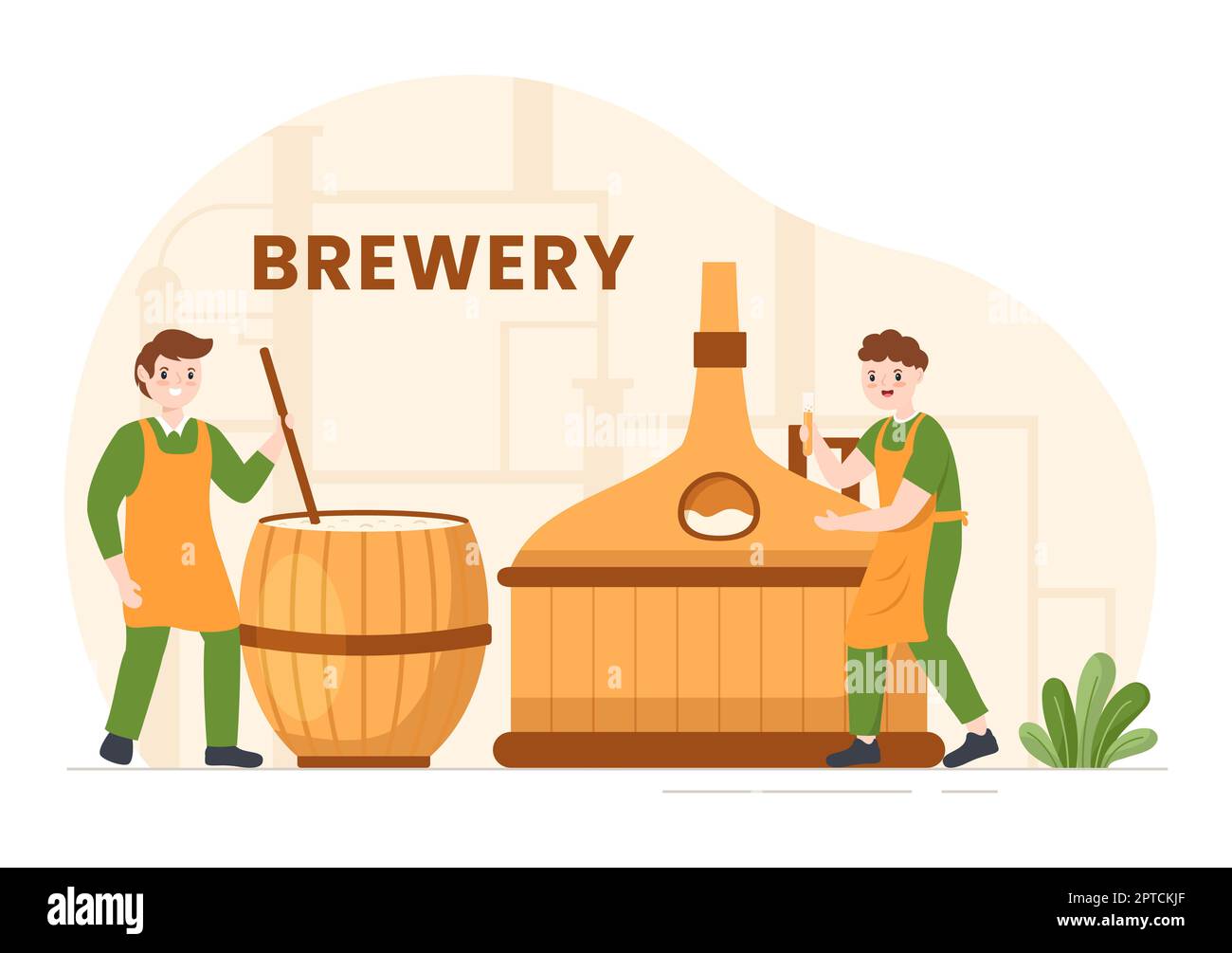 Brewery Production Process with Beer Tank and Bottle Full of Alcohol ...