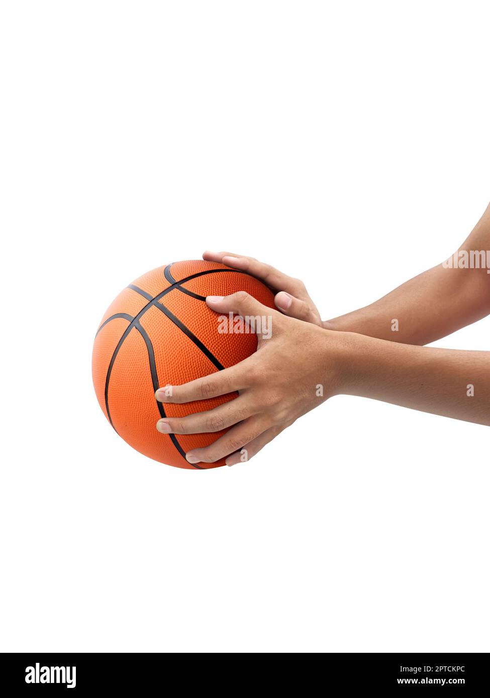 Hand and basketball isolated on white background Stock Photo - Alamy
