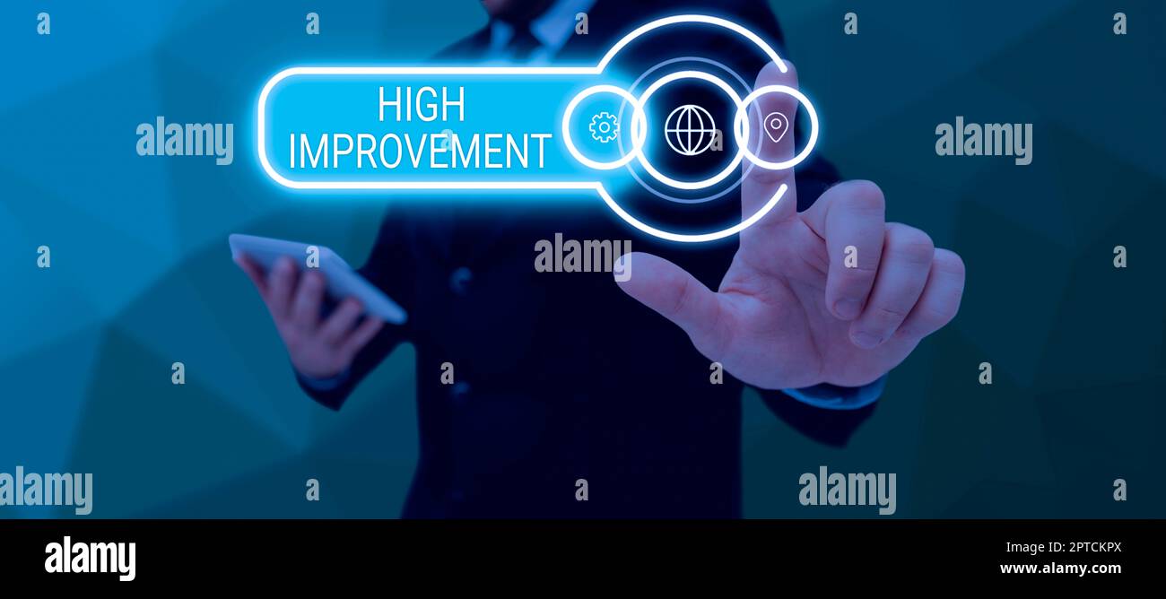 Text caption presenting High Improvement, Business concept making ... Text caption presenting High Improvement, Business concept making ...