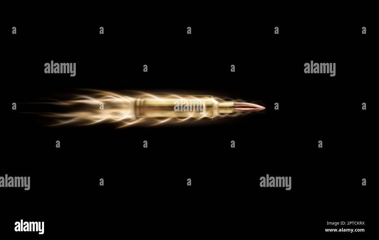 golden bullets flying in flames. 3d render Stock Photo - Alamy