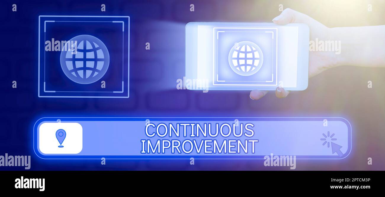 Text caption presenting Continuous Improvement, Business overview ...