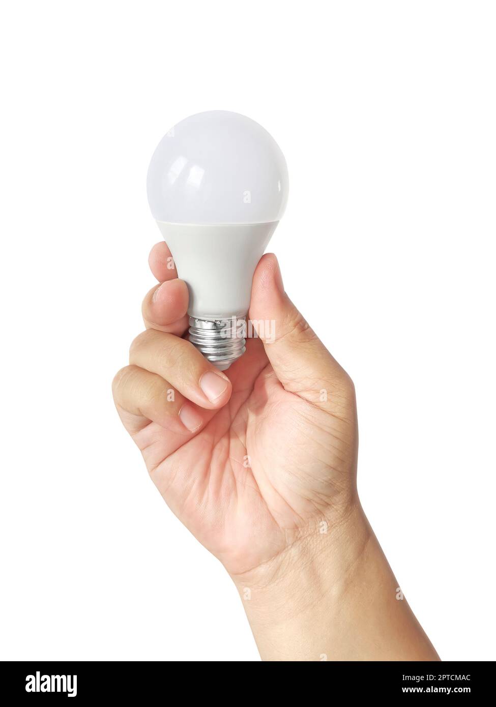 human hand holding a light bulb on a white background Stock Photo - Alamy