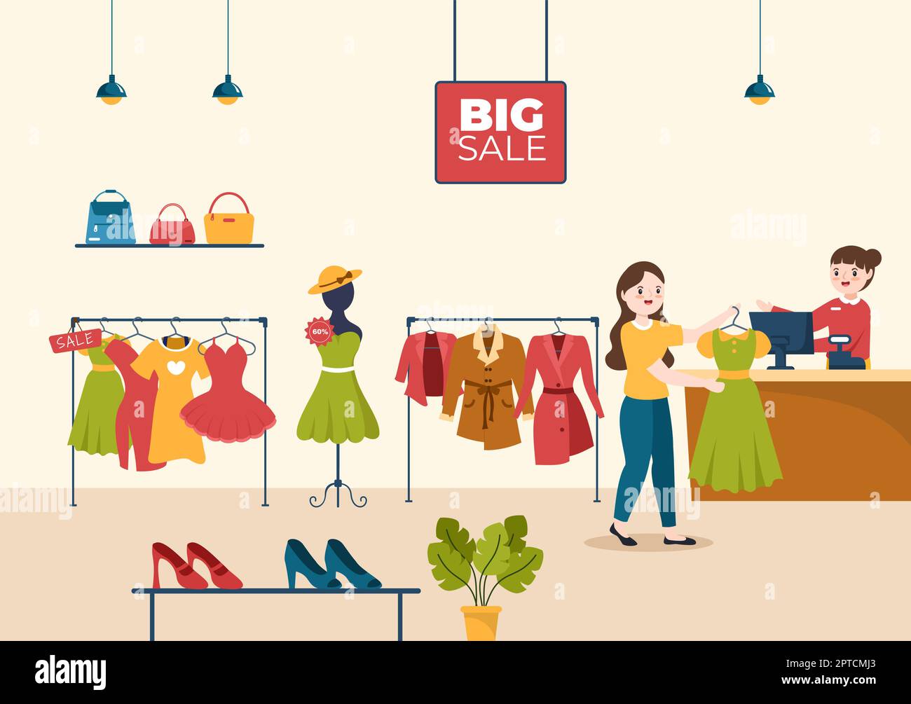 Fashion Clothing Store for Women Template Hand Drawn Cartoon Flat ...