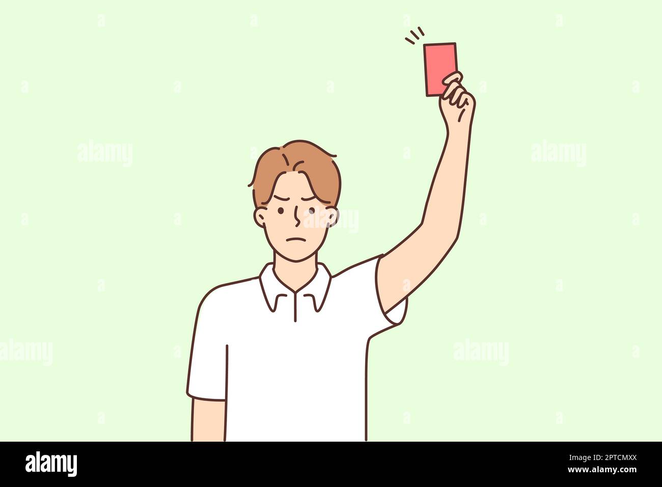 Angry young male referee showing red card at football field. Mad man ...