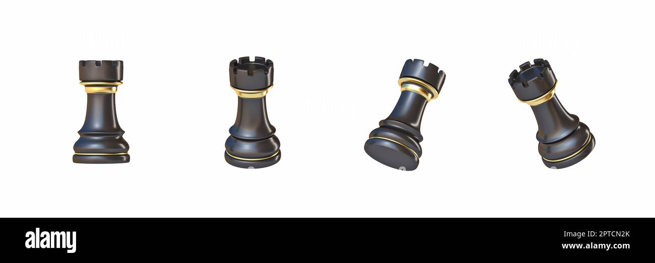 Black chess Rook in four different angled views 3D rendering ...