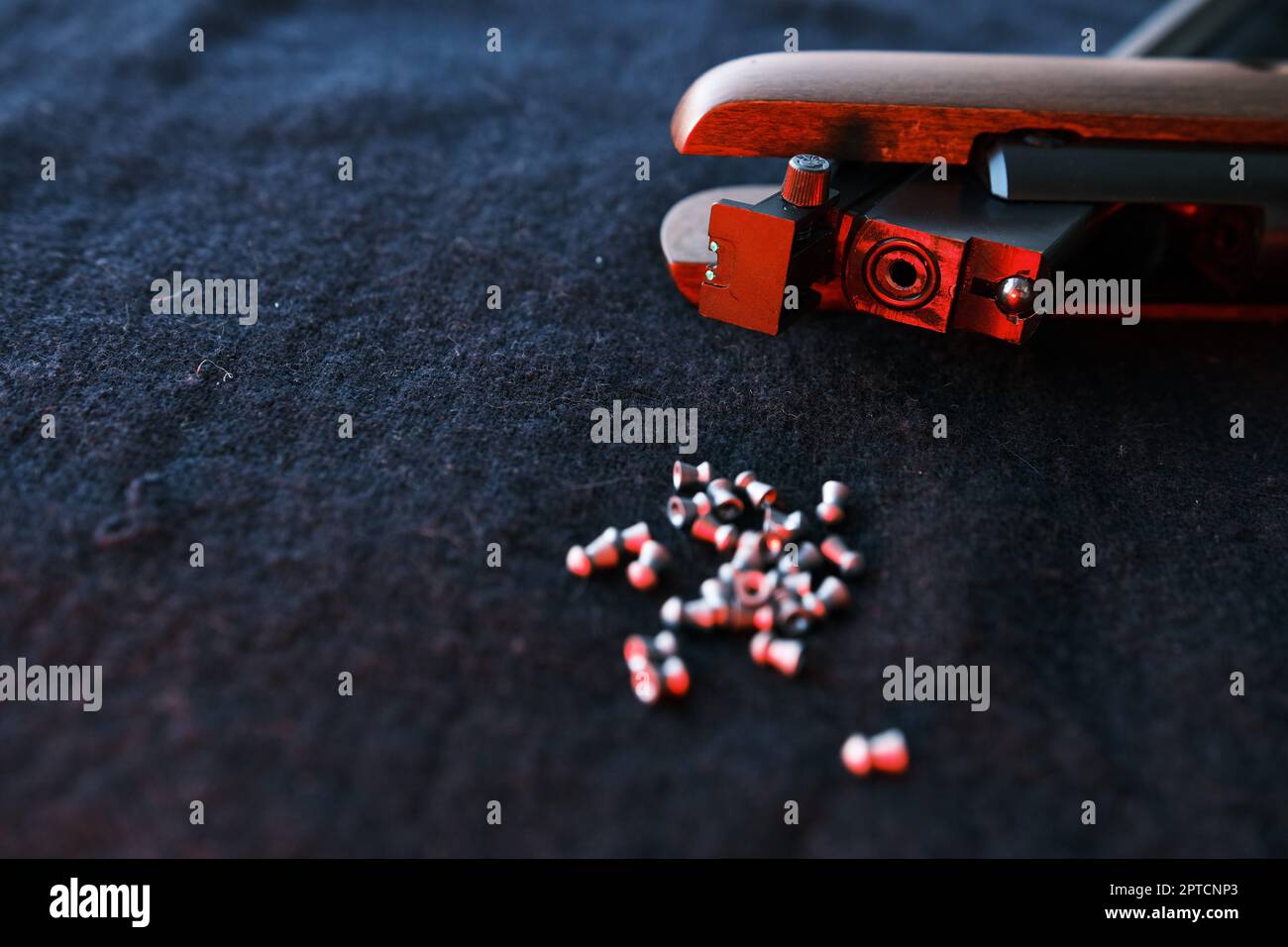 Rifle gun break in two with air pellets for hunting on cloth dark ...