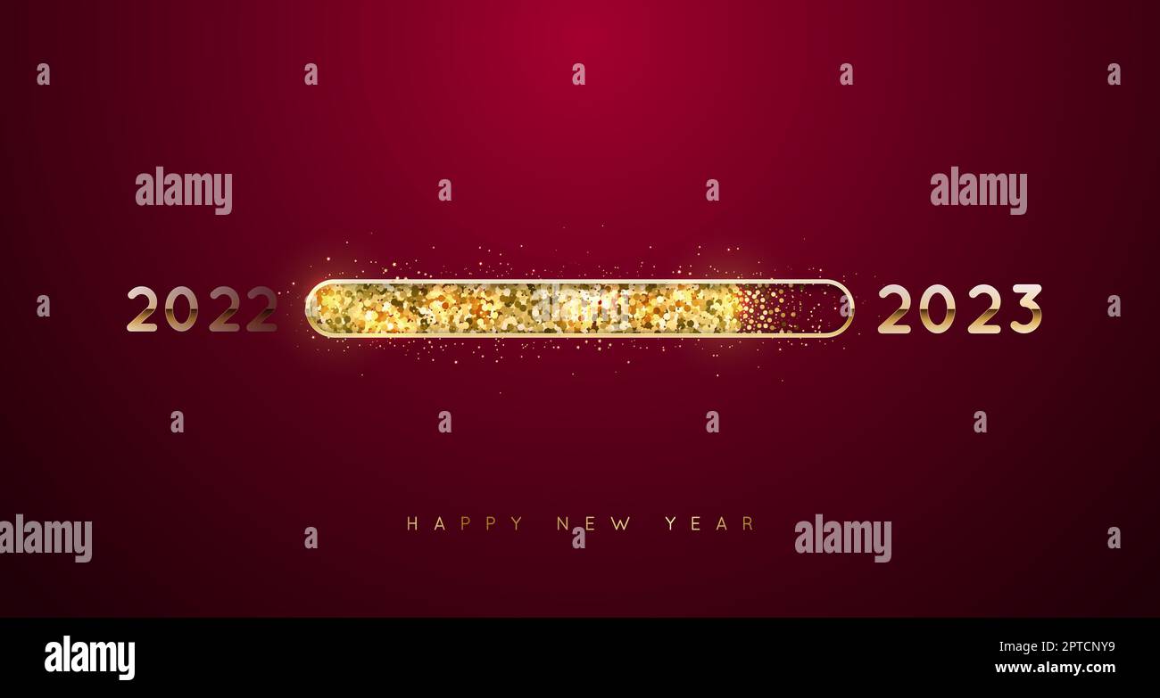 Loading Bar 2023. Happy New Year horizontal banner with bright shiny ...