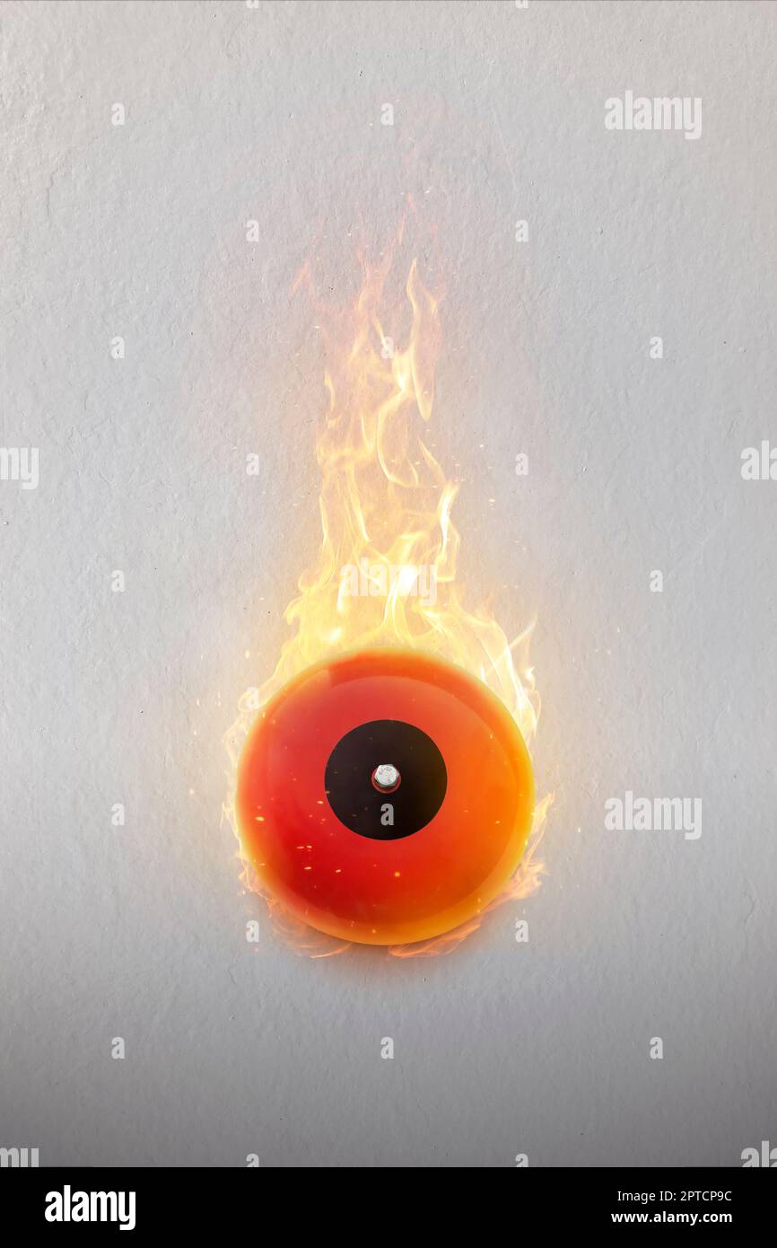 Fire by short circuit with manual fire alarm safety system Stock Photo ...