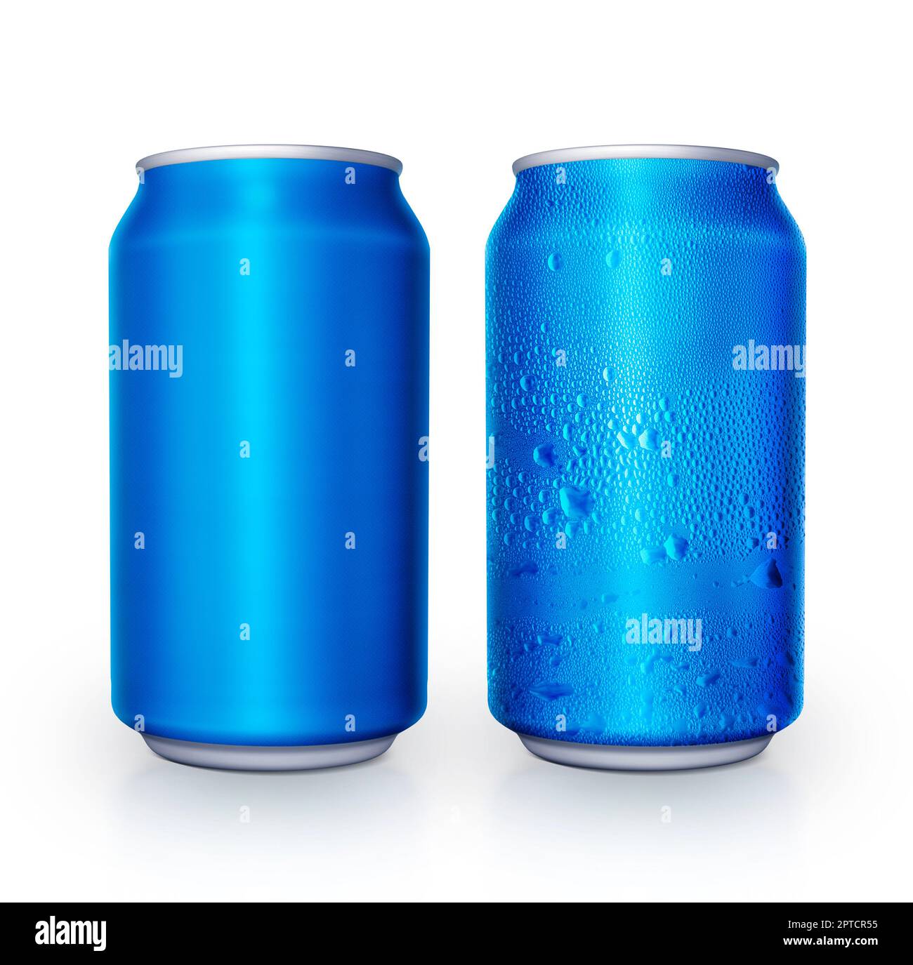 Aluminum can and Aluminum can with water droplets with isolated on ...