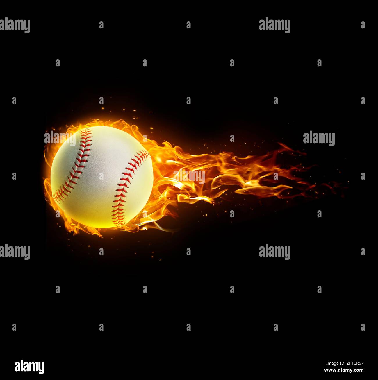 Baseball, on fire on black background Stock Photo - Alamy