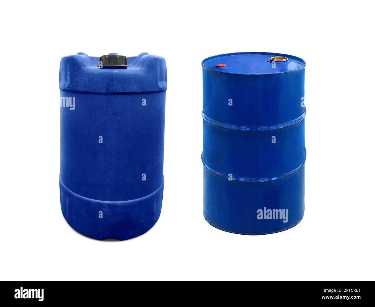Old blue plastic gallon, Oil blue barrel isolated on white background ...
