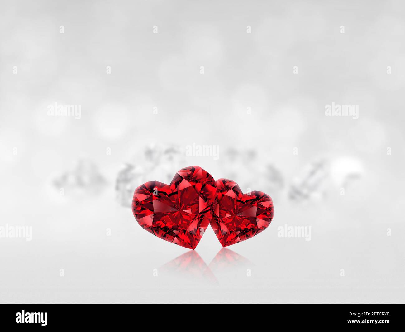 Red Heart shaped diamond on the white diamonds background reflecting ...