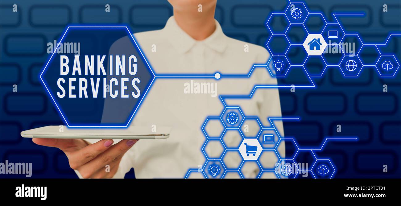 Conceptual caption Banking Services, Business concept products are manufactured in groups called ...