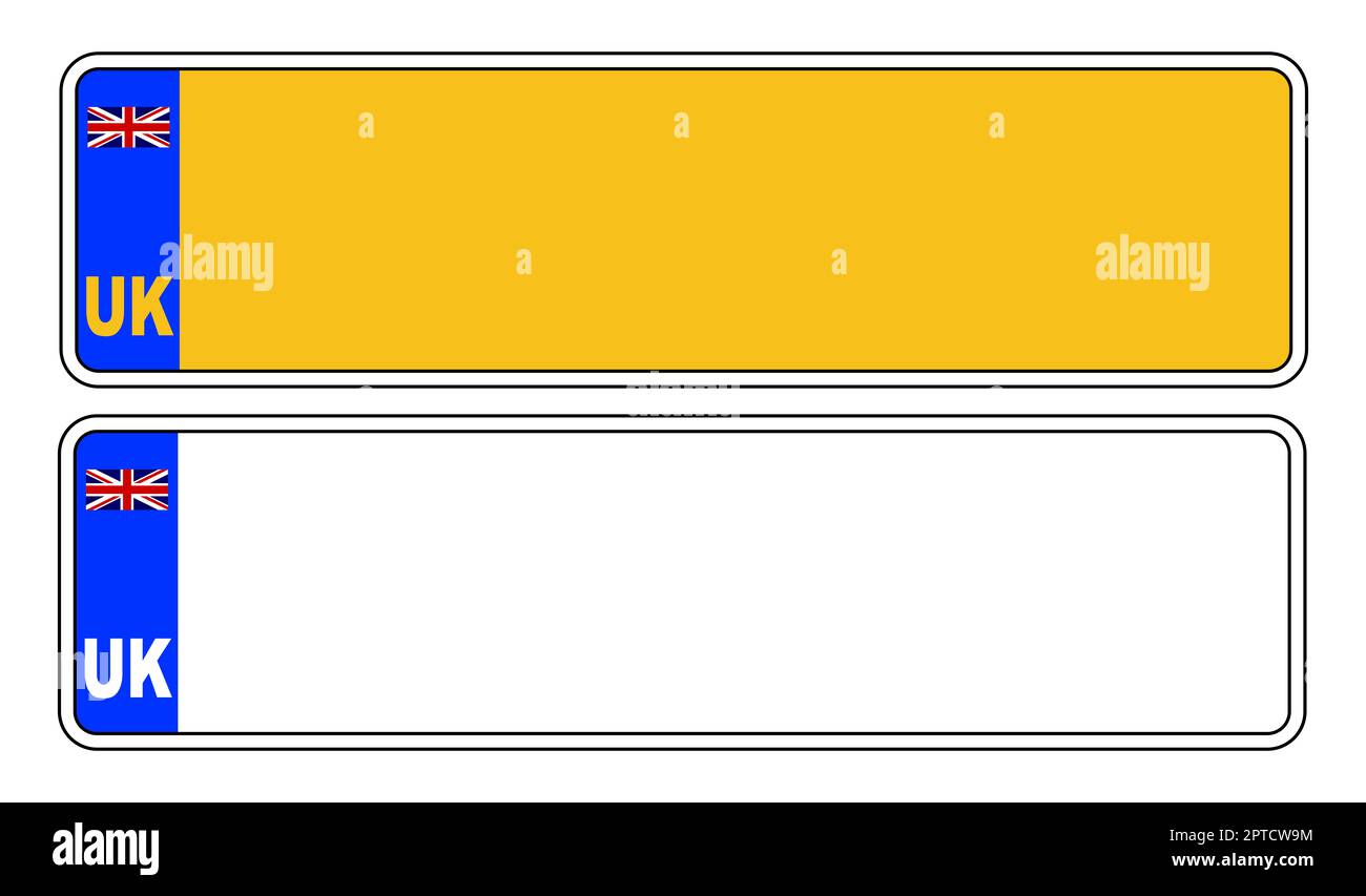The UK GB none EU number plate blank front and rear over a white ...