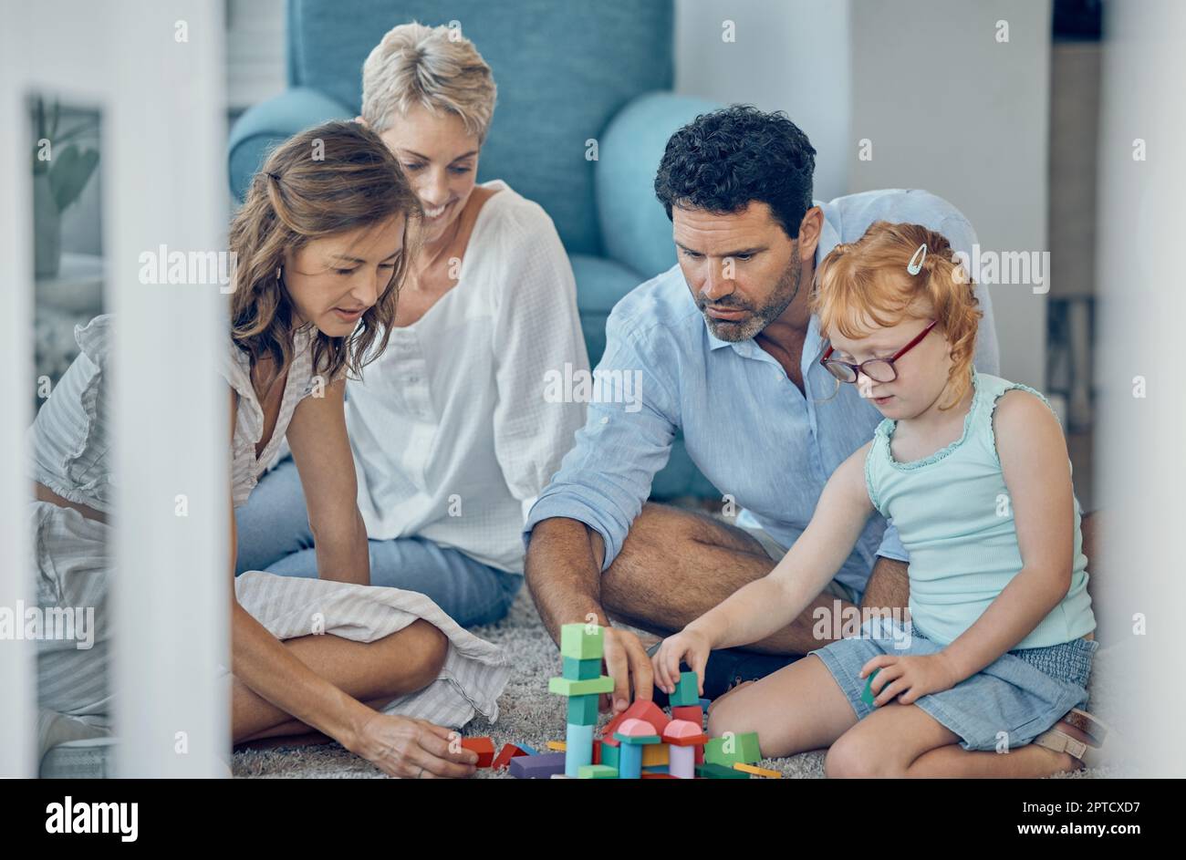 Learning, education and family playing with toys for fun activity and ...