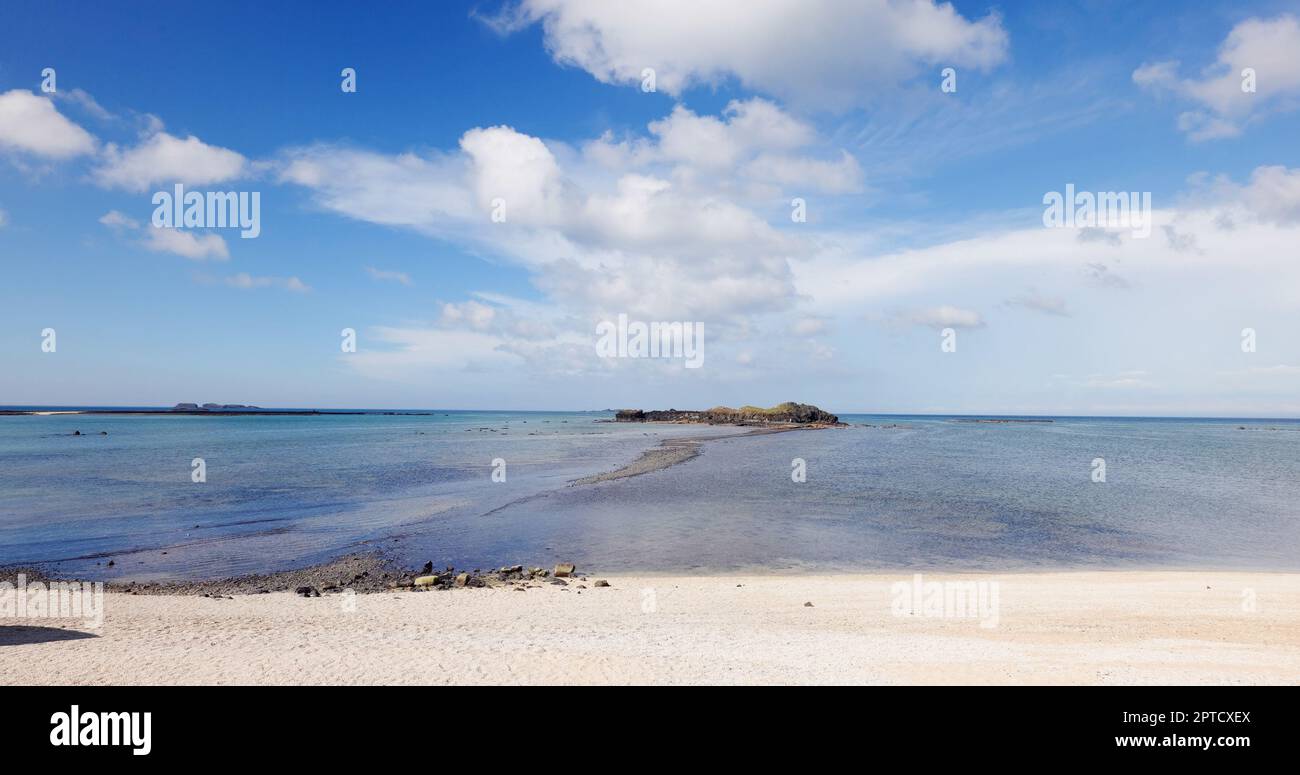 Low tide walking path connect Kueibishan and Chi Yu Island at Penghu of ...