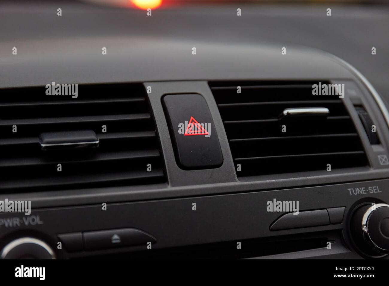 Dashboard detail with emergency hazard light signal button Stock Photo ...