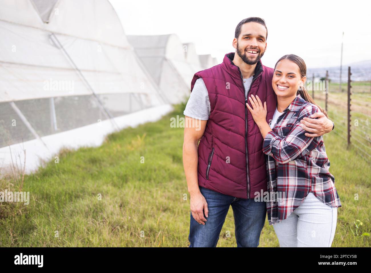 Agriculture, agro farming and happy couple together for teamwork ...