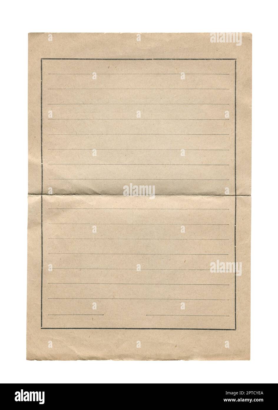 front view closeup of old vintage aged brown page paper with blank ...