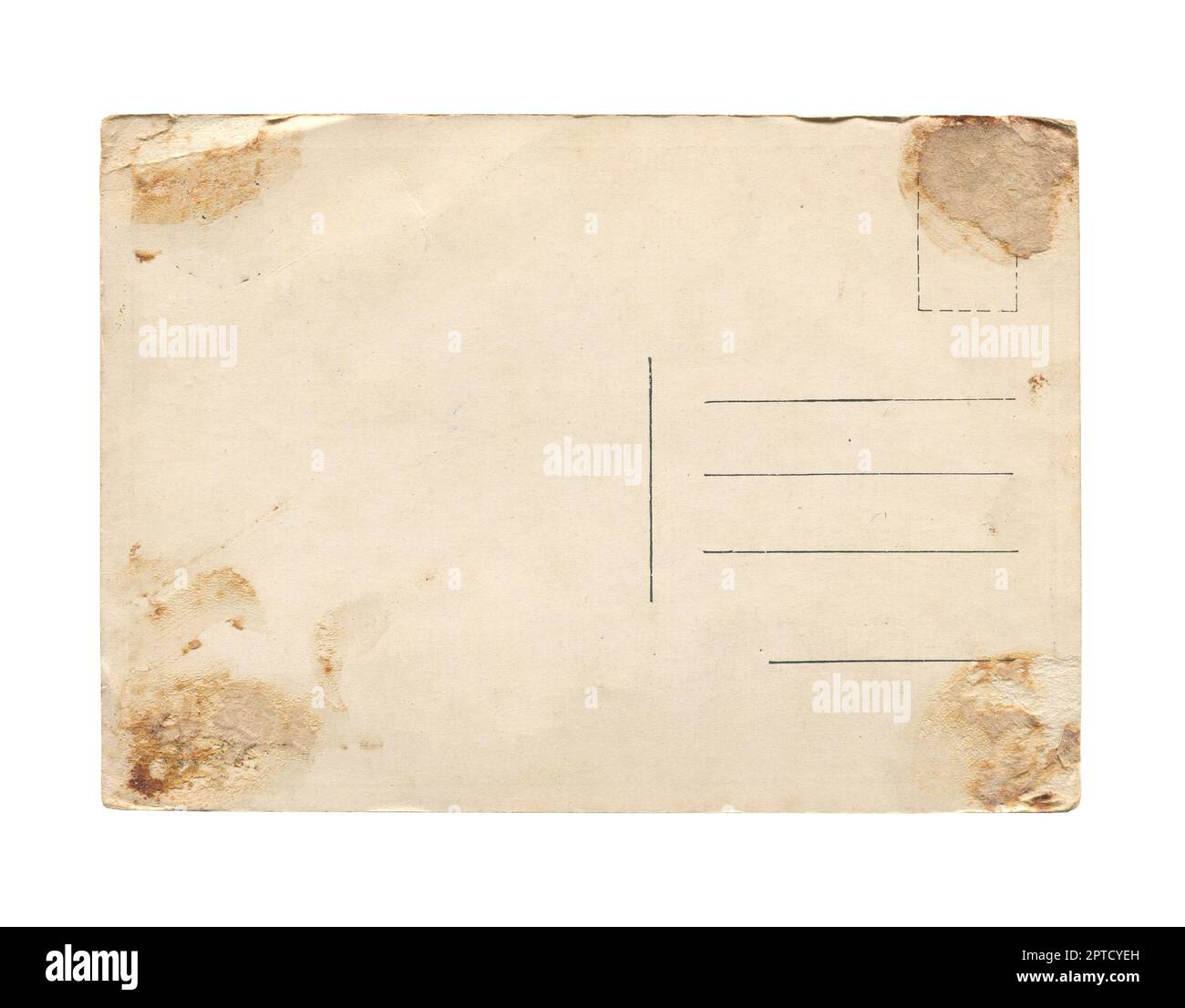 front view closeup of old vintage empty aged paper postcard texture ...